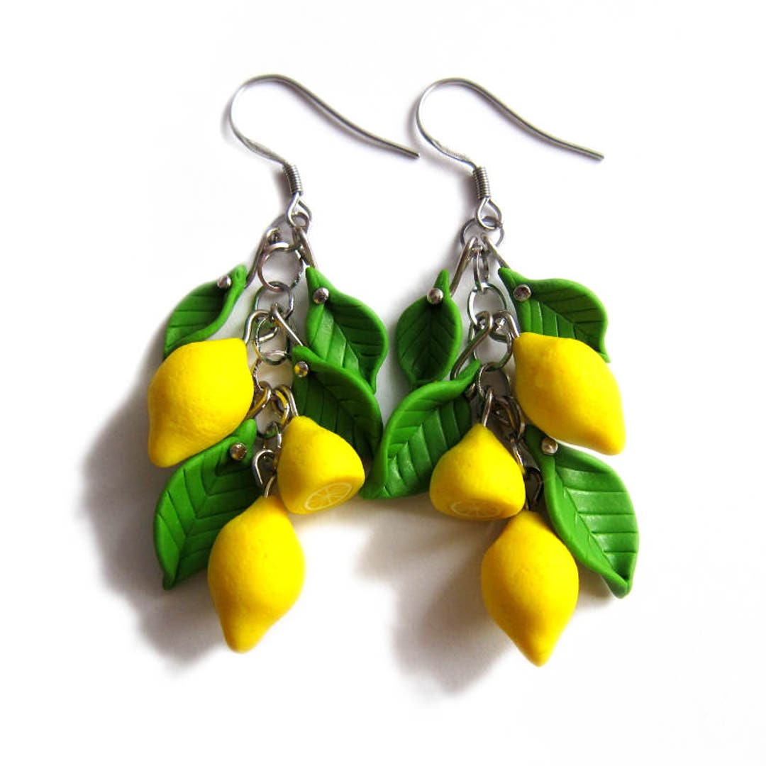 Lemon Earrings, Lemon Yellow Earrings, Lemon Fruit Earrings, Fruit ...