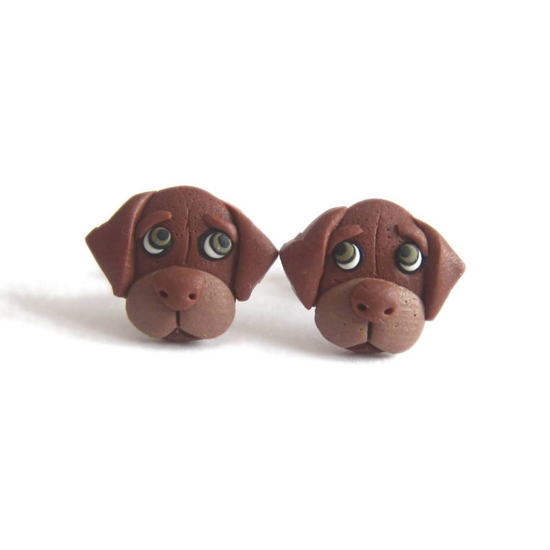 Cute Dog Earrings, Chocolate Labrador Studs, Brown Dog Jewelry, Animal ...
