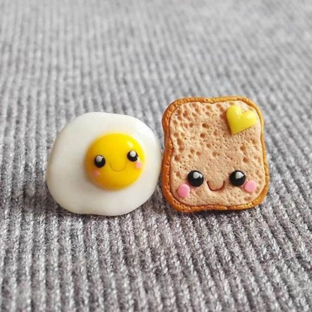 Mini Food Earrings: Polymer Clay Toast and Egg Jewelry - Etsy