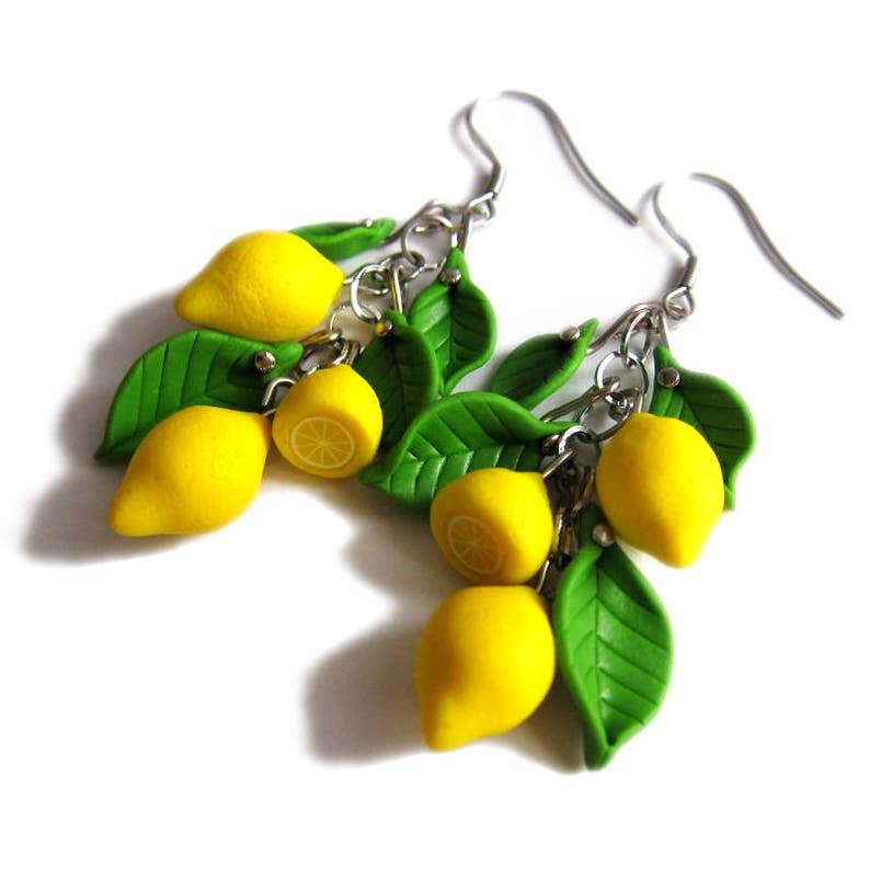 Lemon Earrings Lemon Yellow Earrings Lemon Fruit Earrings - Etsy