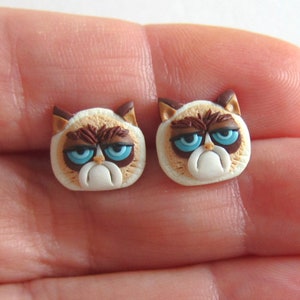 Grumpy Cat Earrings, Funny Cat Earrings, Animal Earrings, Anti ...