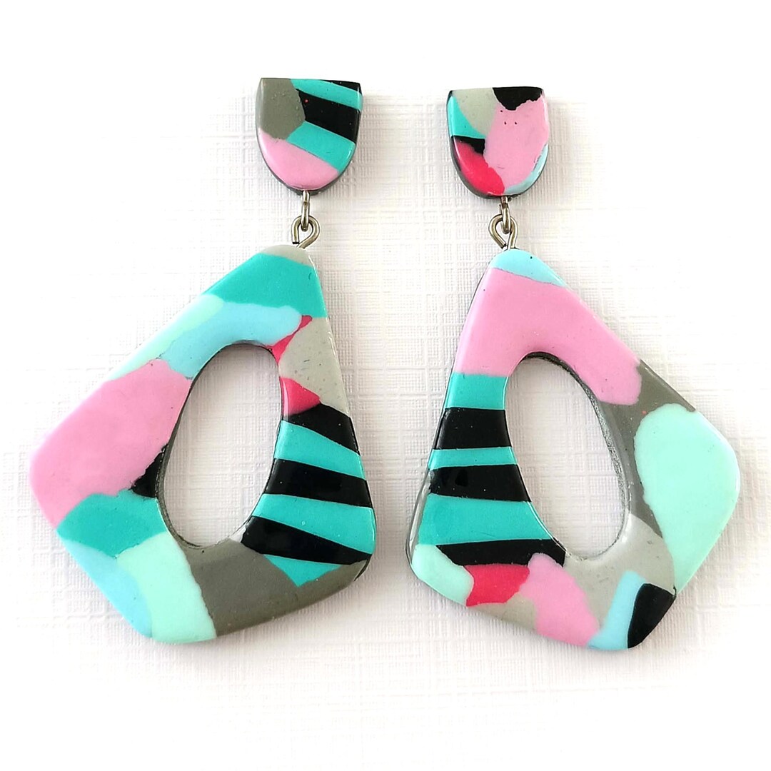 Abstract Statement Pink and Turquoise Blue Earrings – Colorful ...