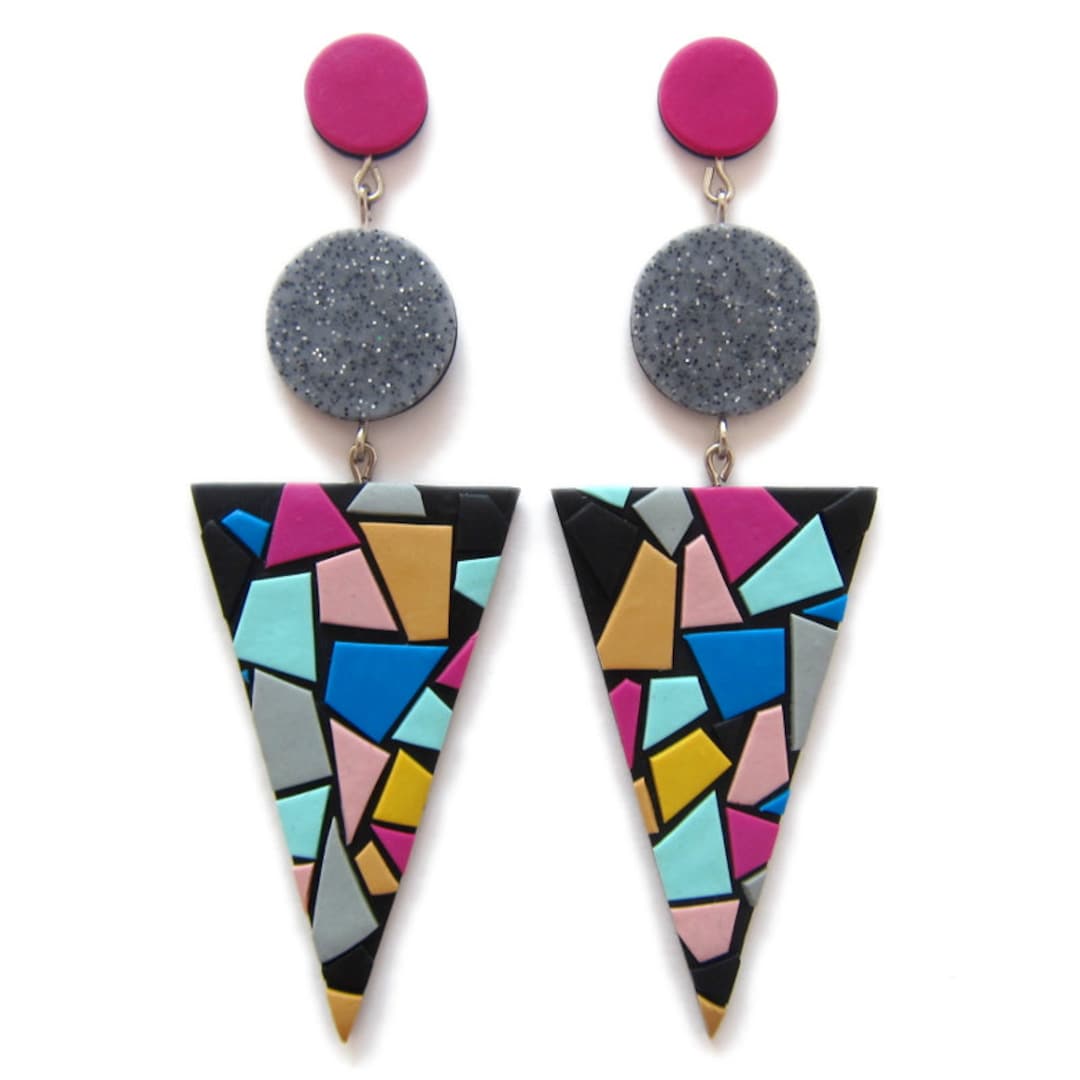 Triangle Earrings, Big Earrings, Colorful Earrings, Long Earrings, Huge ...