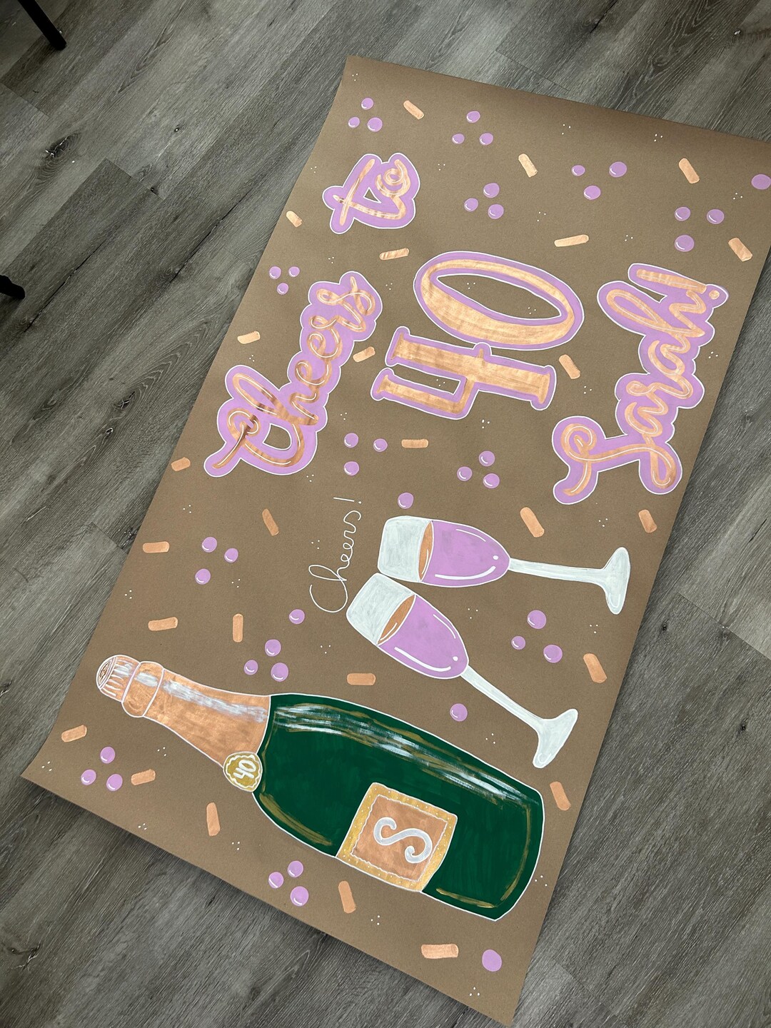 40th Champagne Toast Birthday Banner | Customized Banner | Hand-painted ...