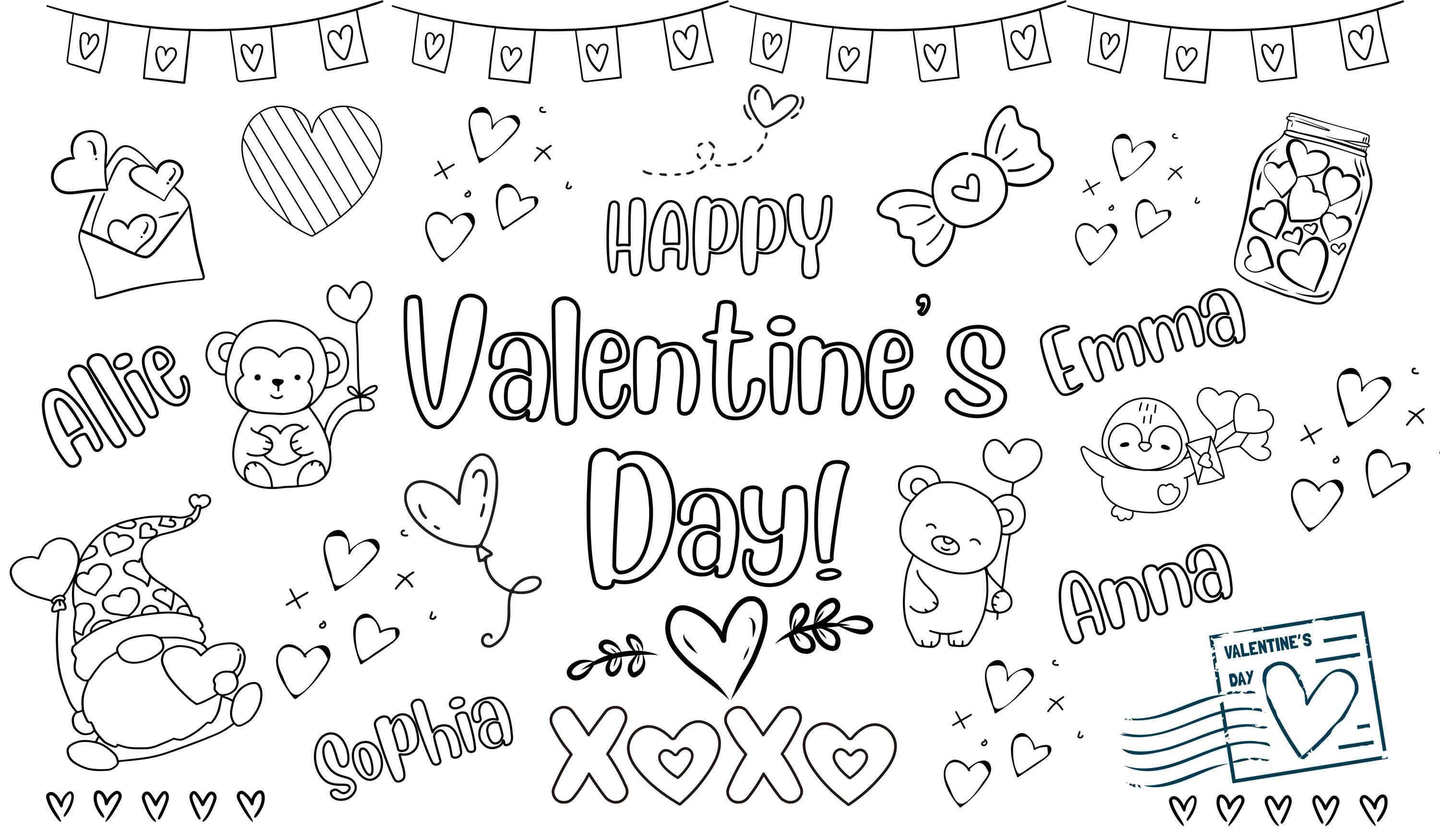 Large Personalized Valentine's Day Coloring Banner | Customized Banner ...