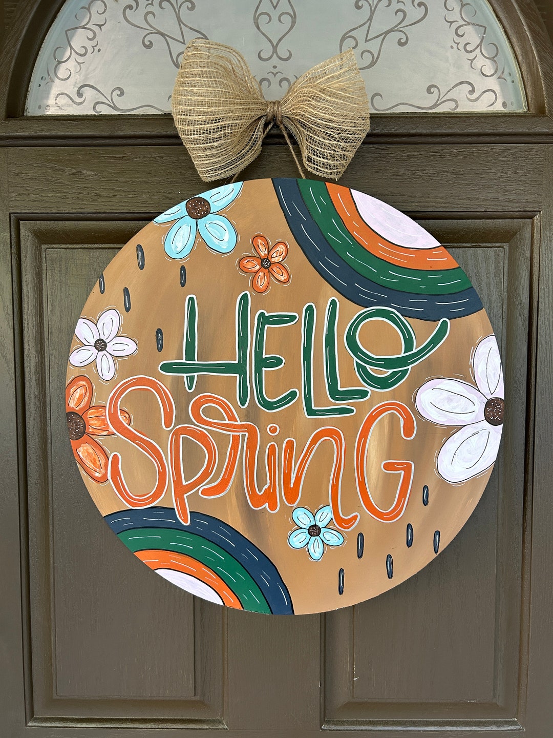 Hand Painted Door Hanger | Hello Spring | Door Wreath - Etsy