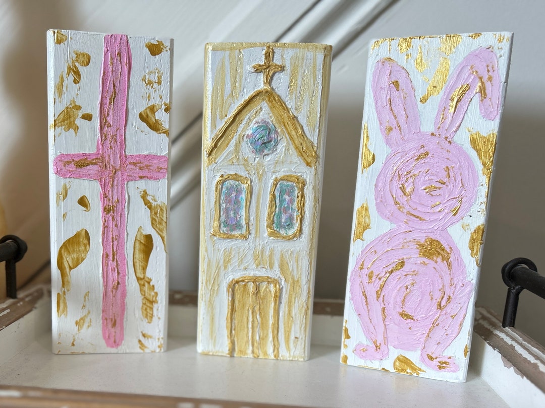Textured Wooden Easter Blocks | Easter Gifts | Easter Decor | Bunny | Carrot | Cross - Etsy