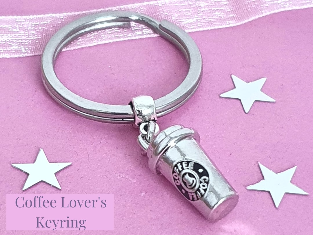 Coffee Cup Keyring, Personalised Coffee Lovers Gift, Coffee Drinker ...
