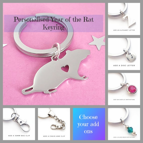 Rat keyring Personalised Rodent Bag Clip 16th 18th 21st | Etsy