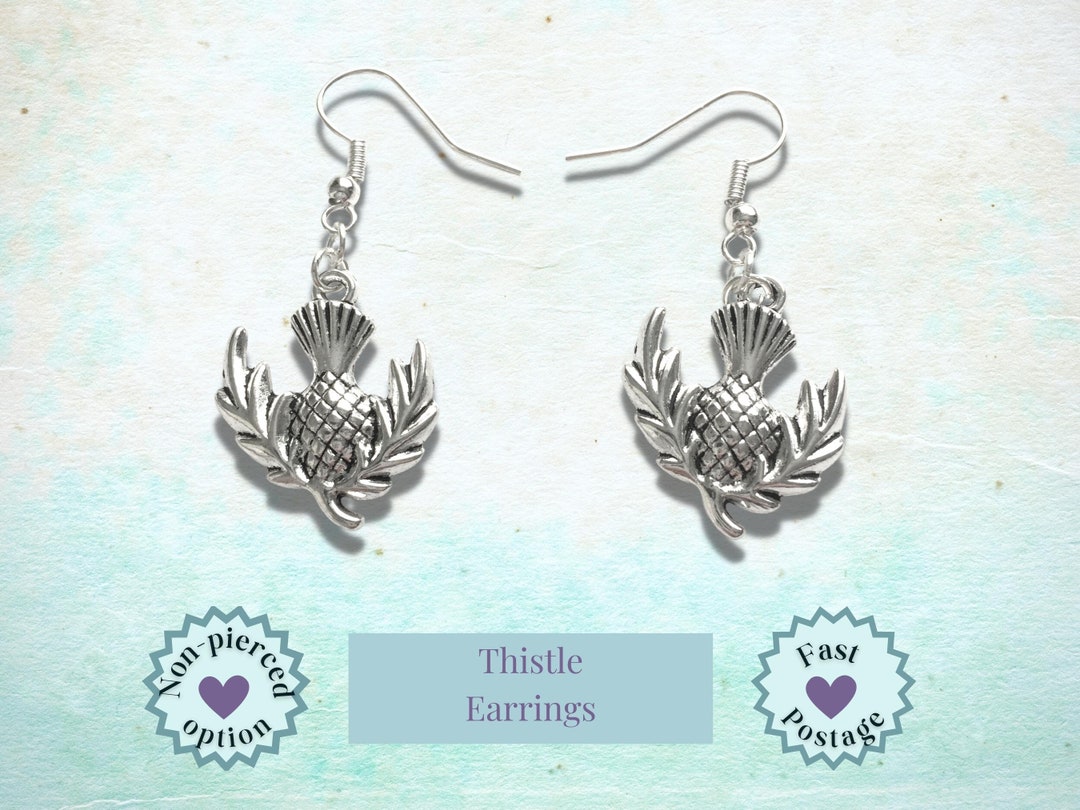 Scottish Thistle Earrings, Scotland Theme Novelty Earrings, Silver Thistle Gifts for Her ...