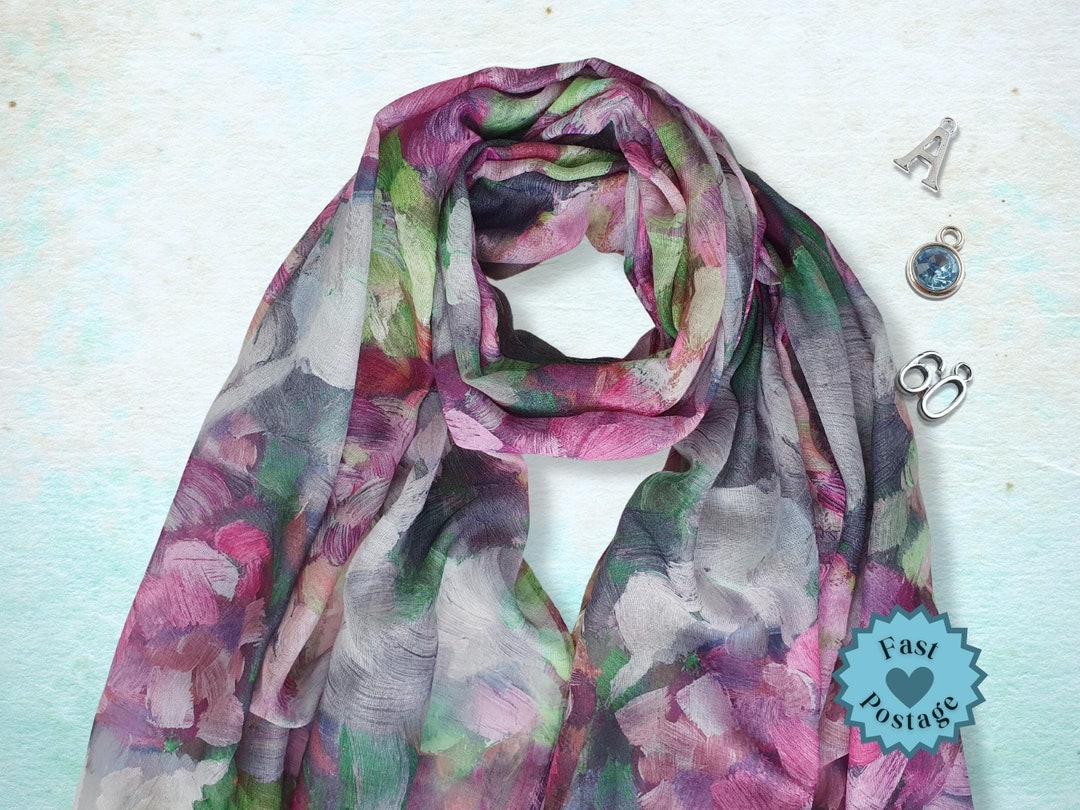 Personalised Floral Scarf: Pink Flower Pattern Scarf in a Box - Etsy UK