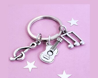 Guitar Keyring, Initial Keyring, Hand Stamped, Music Keyring, Music ...