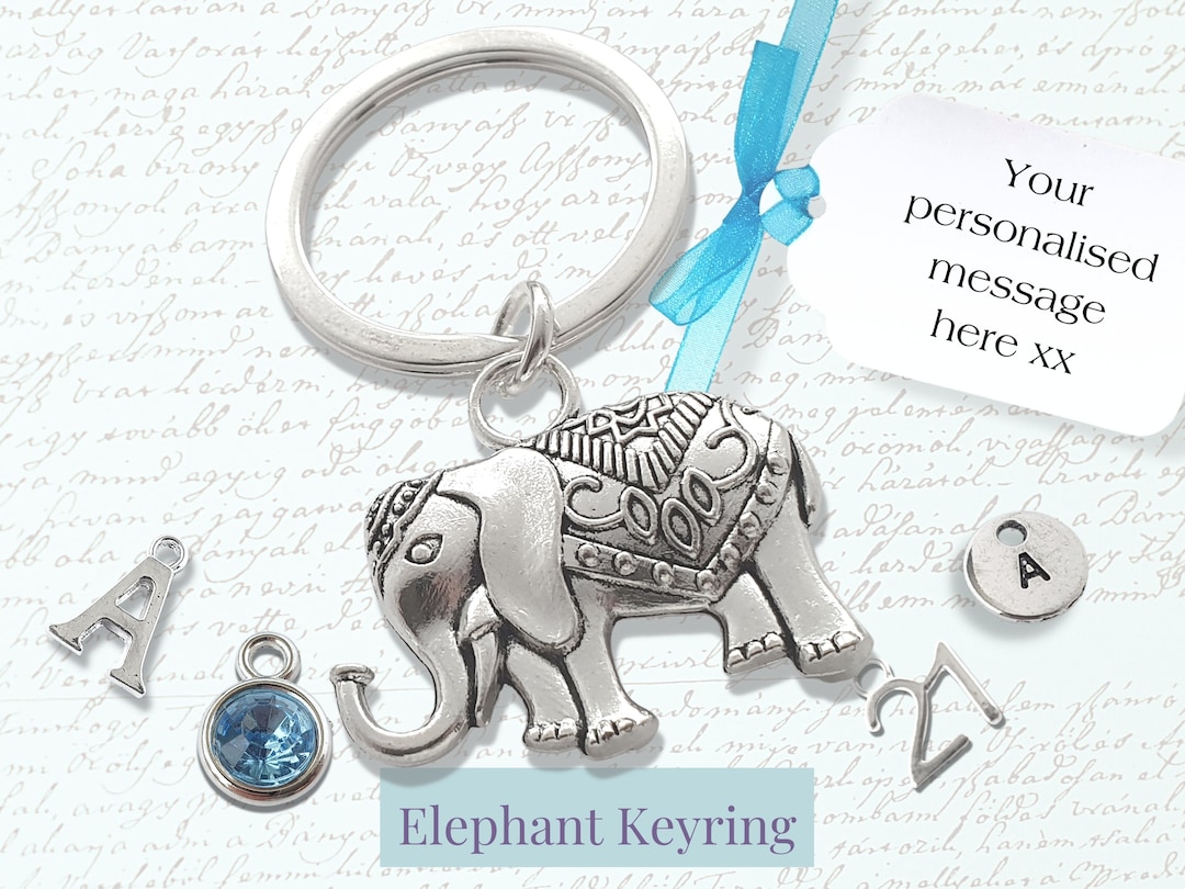 Personalised Elephant Keychain, Jumbo Keyring, Elephant Bag Charm ...