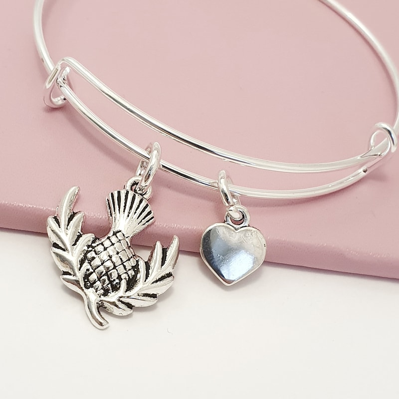 Thistle Silver Bangle - Etsy UK