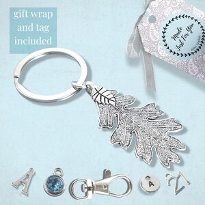 Oak Leaf Keyring, Nature Lover Gift, Silver Woodland, Personalised Gift Wrapped, Letterbox Gift ...