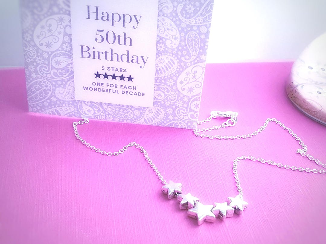 50th Birthday Star Necklace: Sterling Silver Plated, Five Decades Gift ...