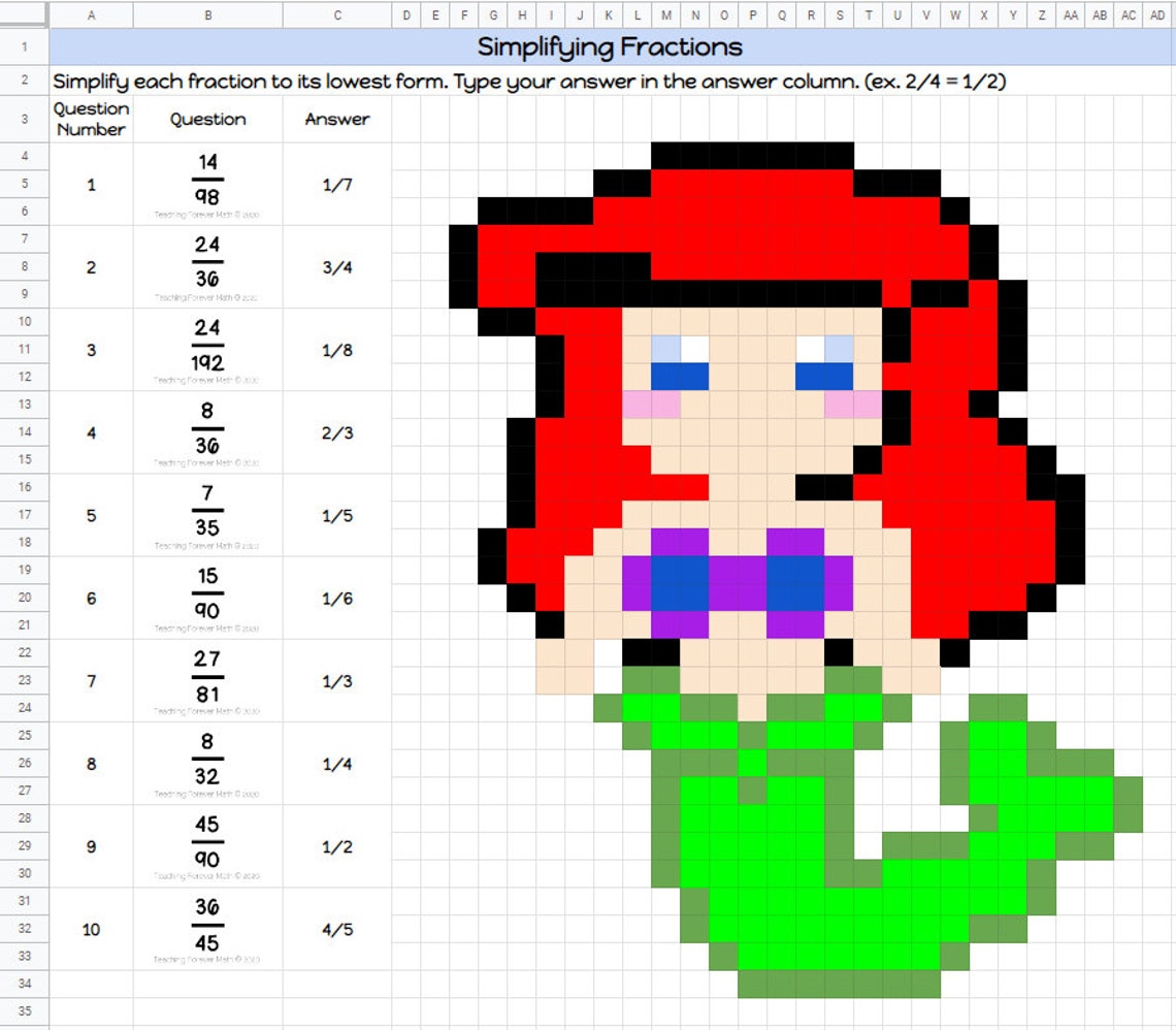 Simplifying Fraction Mystery Picture Self Checking - Etsy