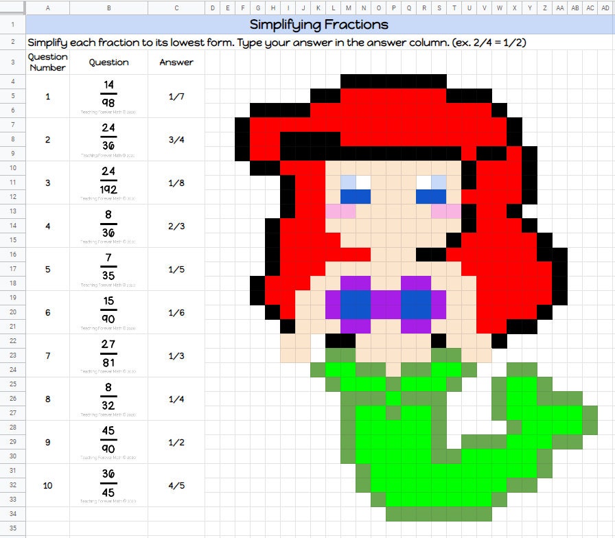 Simplifying Fraction - Mystery Picture - Self Checking - Etsy