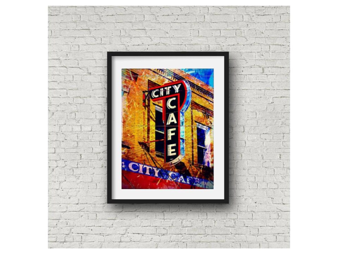 Retro Cafe Sign Wall Art Texas City Downtown Vintage Street Landscape ...
