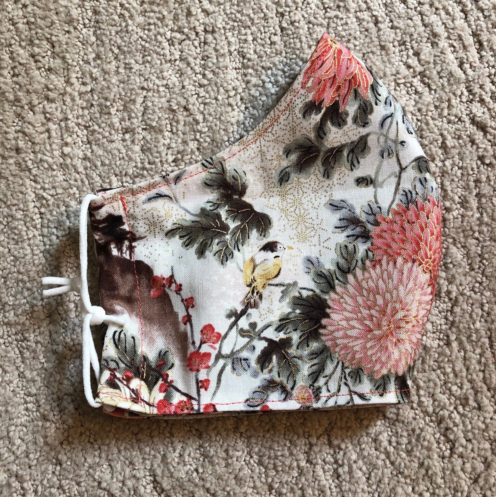 Asian Florals and Pink Metallics Face Mask With Filter Pocket | Etsy