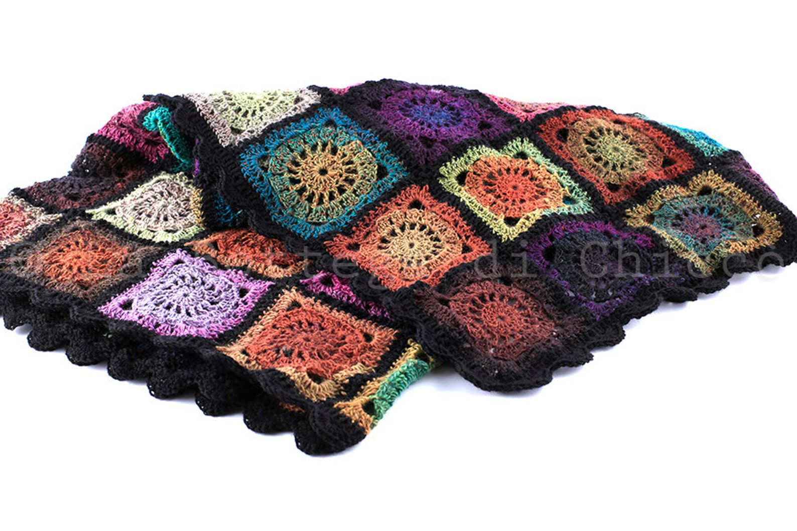 Coperta fatta a mano, coperta uncinetto, coperta di lana, coperta a quadrati, copriletto ...