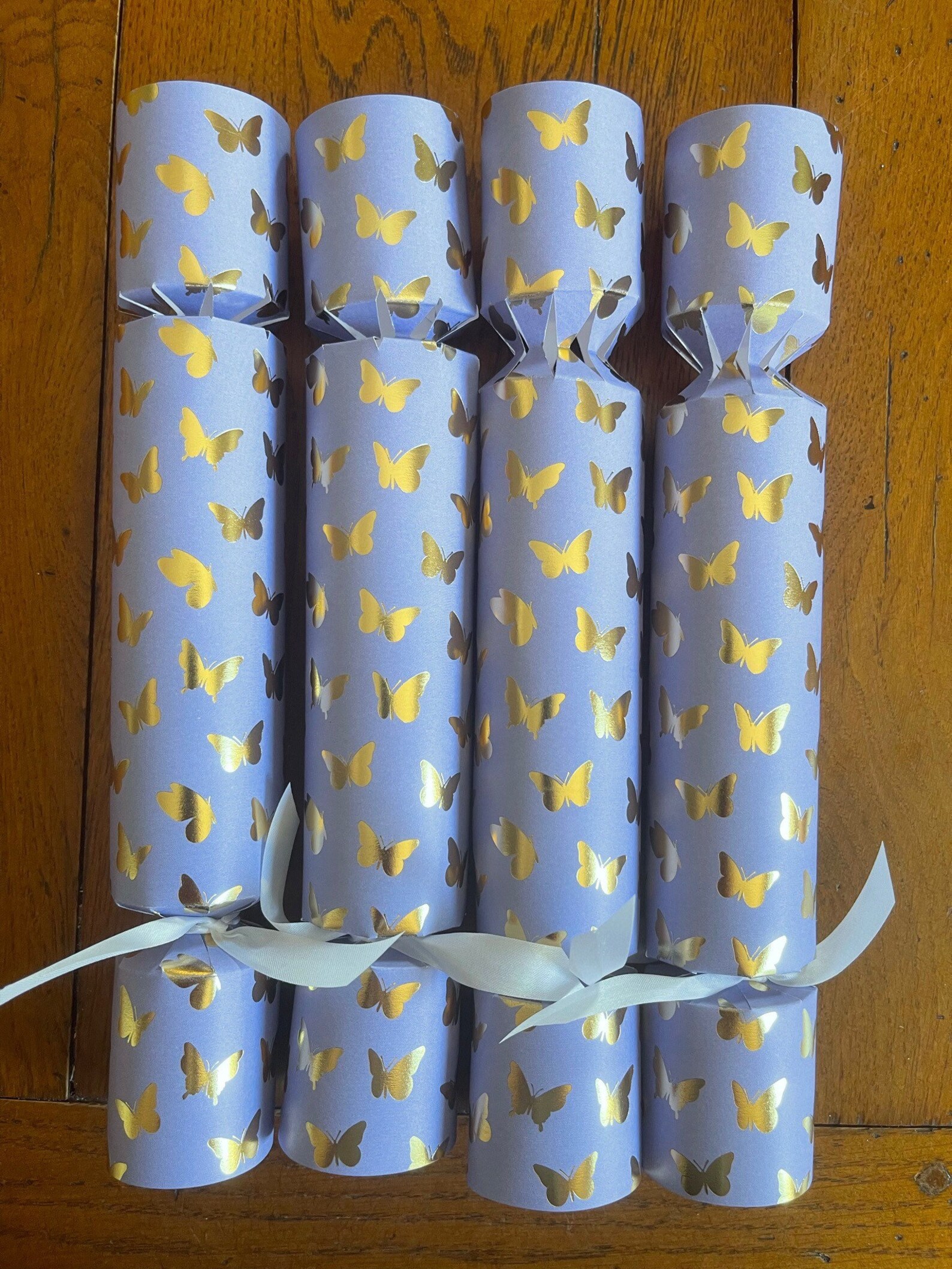 Lilac and Gold Butterfly Crackers, Metallic Gold With White Ribbon ...