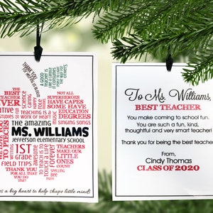 Personalized Teacher Gift. Teacher Christmas Ornament. Teacher ...