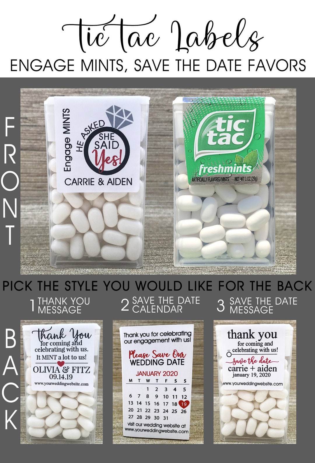 Engagement Save the Date Tic Tac Stickers. Engagemint Favors. Bridal ...