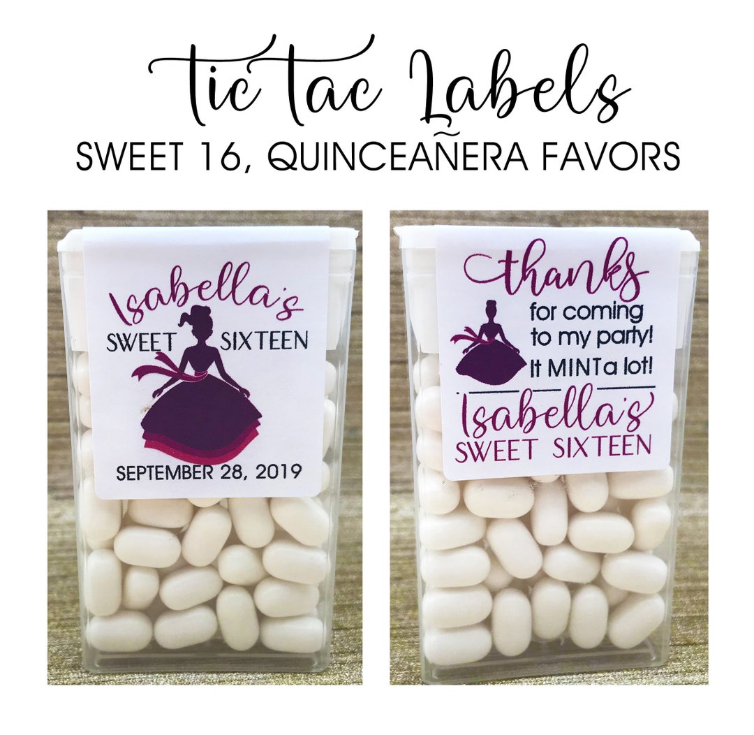 Sweet 16 Tic Tac Labels. Quinceanera Tic Tac Stickers. Quince Birthday ...