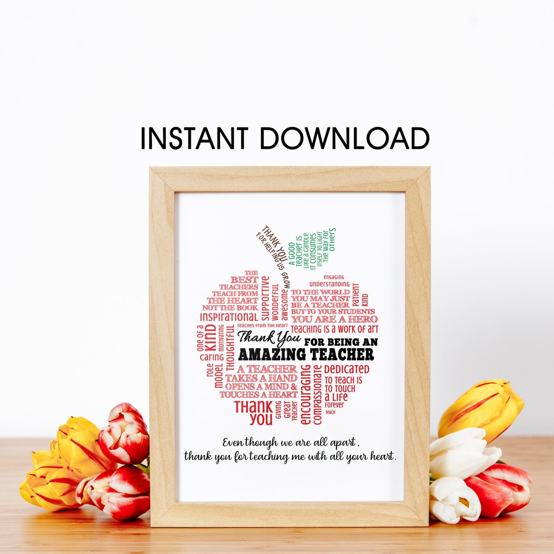 8x10 Teacher Appreciation Printable. Apple Word Art. Virtual Remote ...
