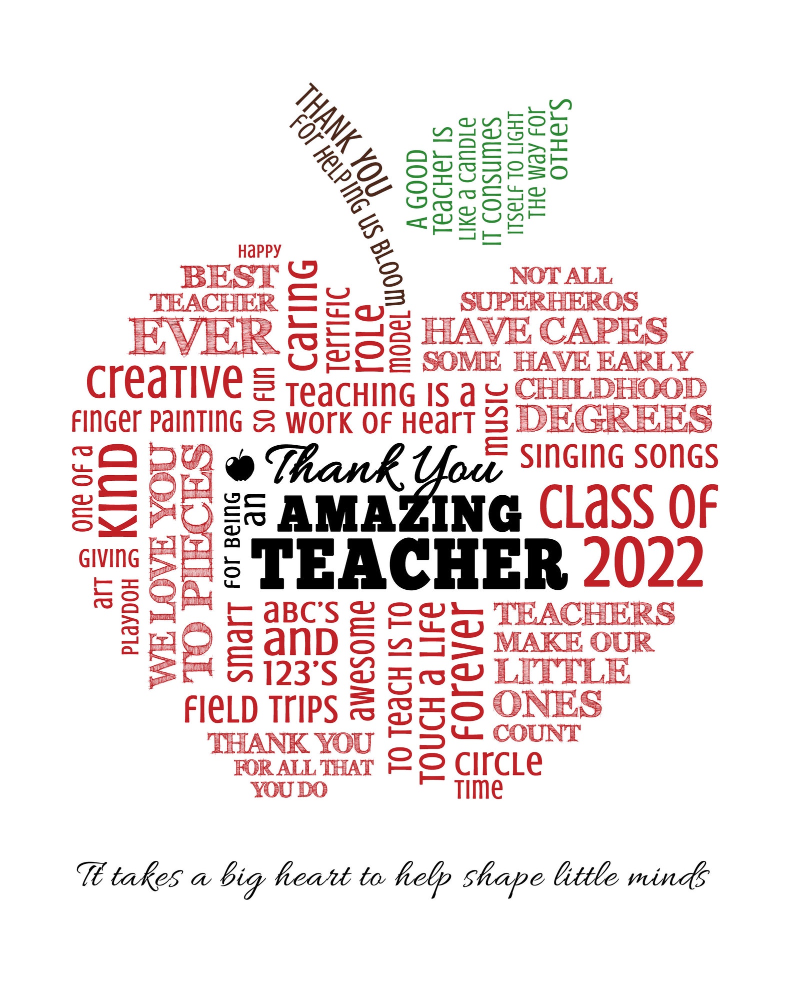 8x10 Teacher Appreciation Printable. Apple Word Art. Teacher - Etsy