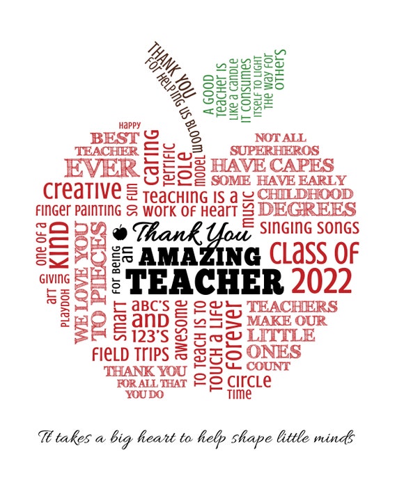 8x10 Teacher Appreciation Printable. Apple Word Art. Teacher - Etsy