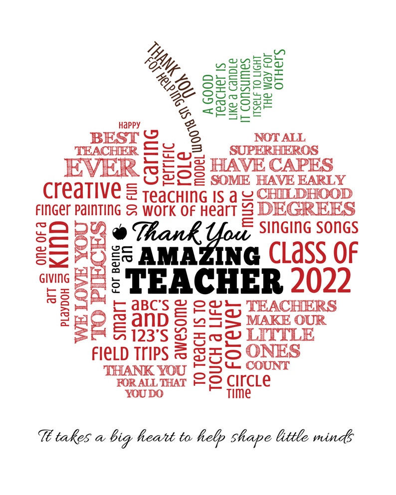 8x10 Teacher Appreciation Printable. Apple Word Art. Teacher - Etsy