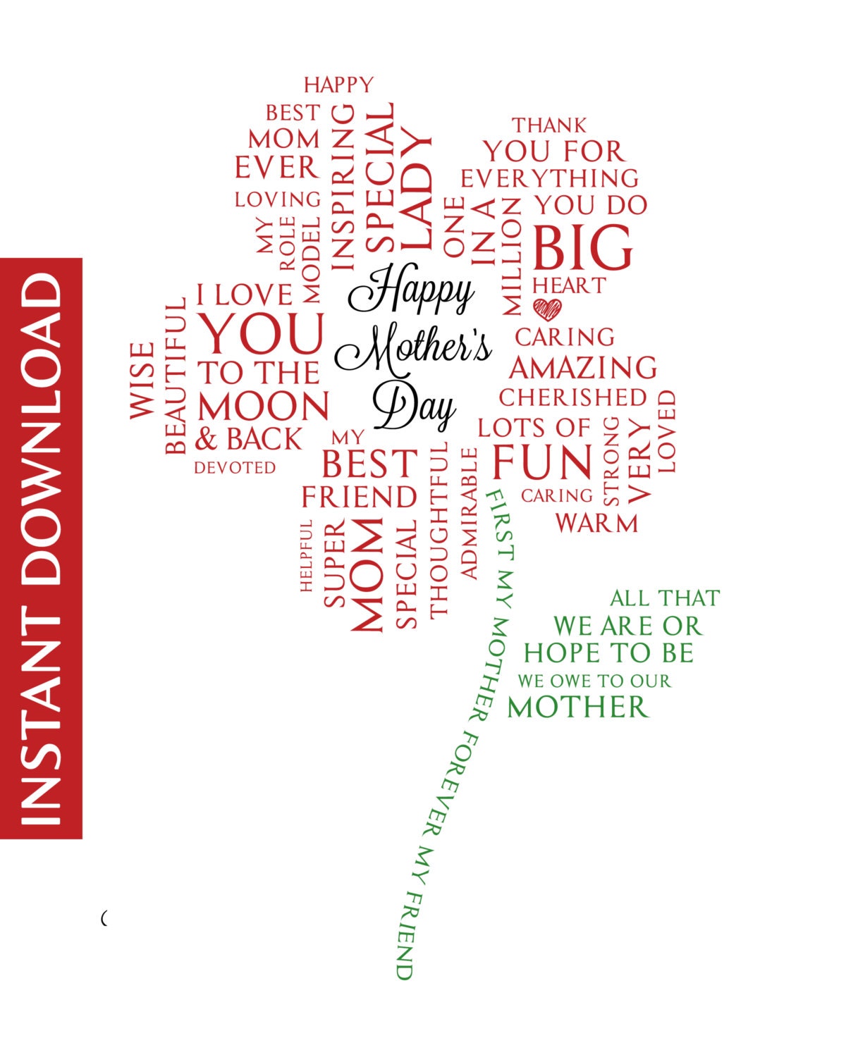 Mom Flower Word Art. Unique Mothers Day Gift. Downloadable | Etsy