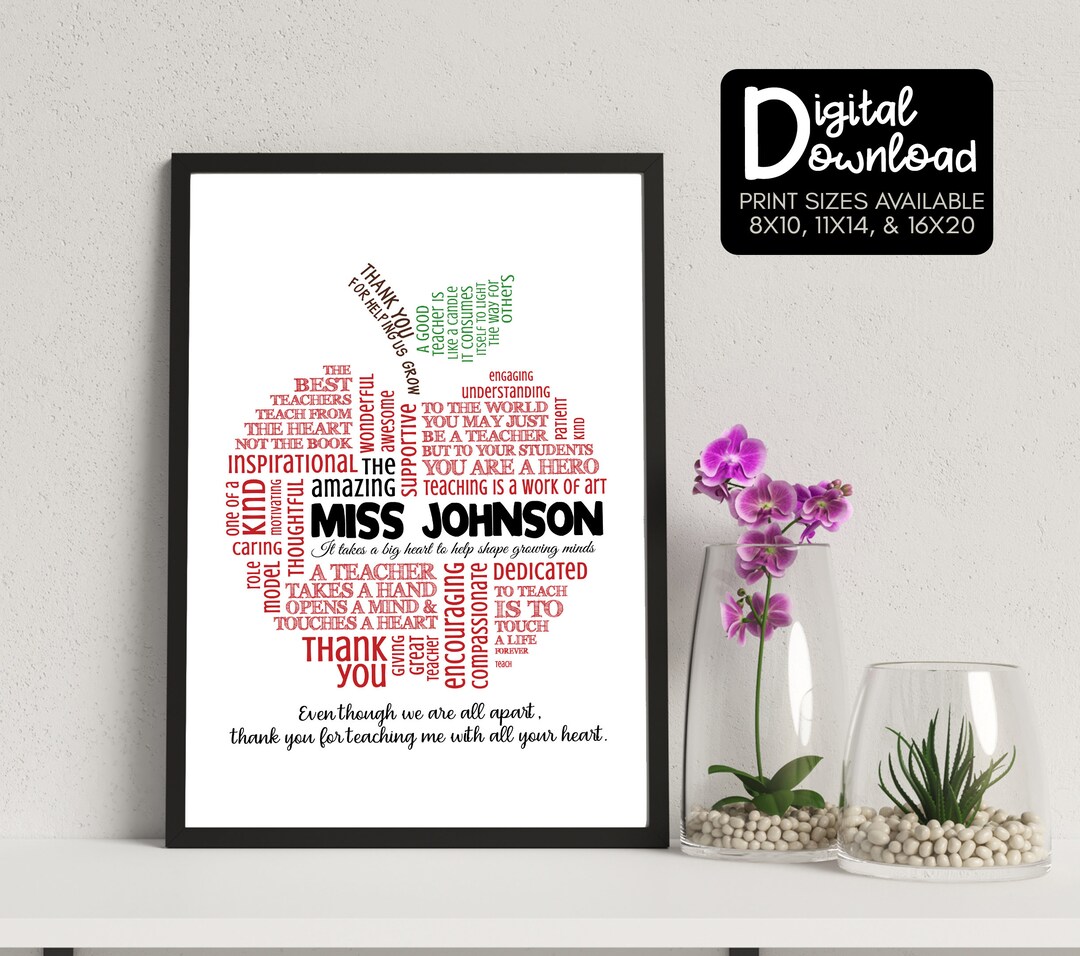 Personalized Teacher Appreciation Gift. Apple Word Art. Teacher Thank ...