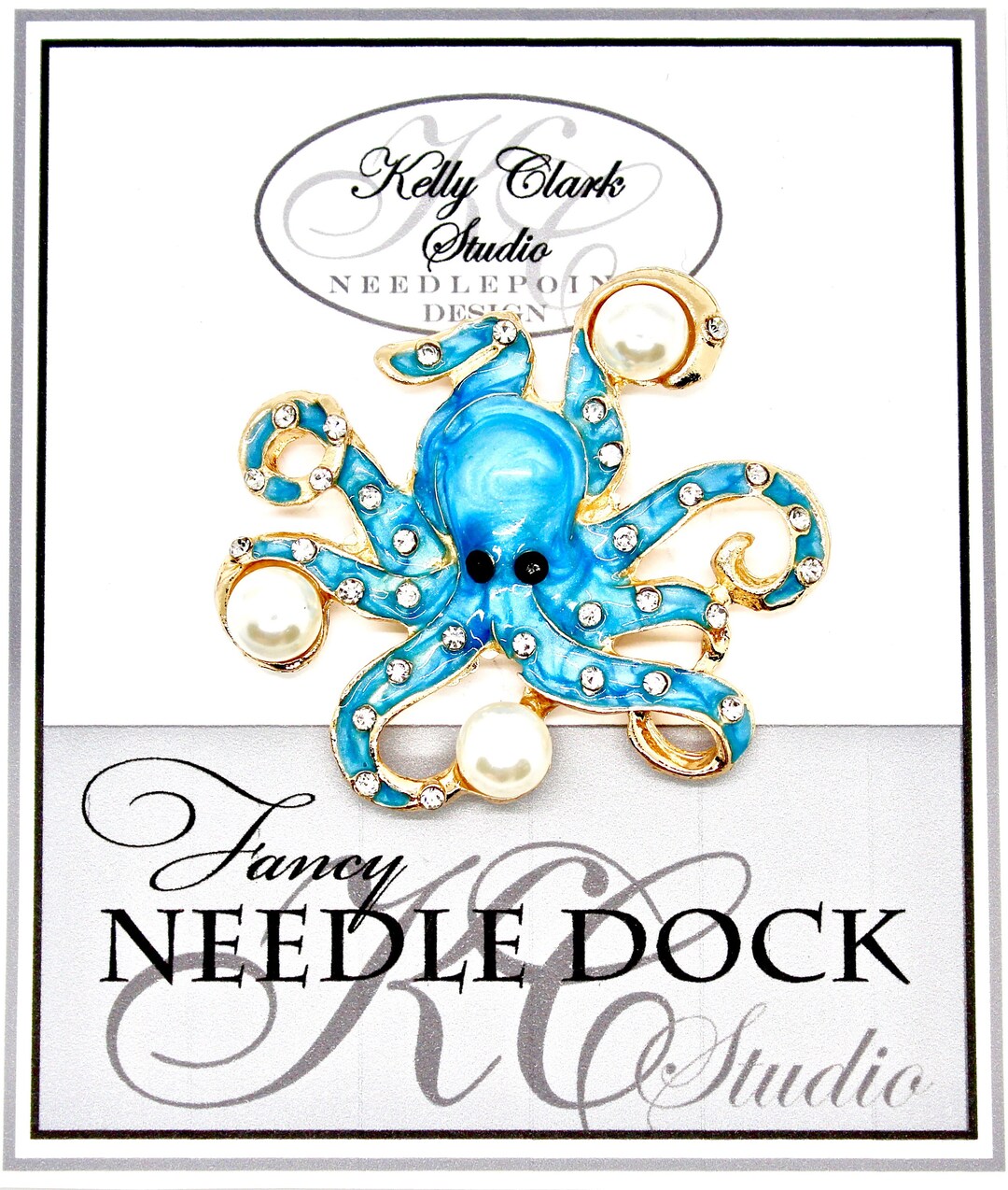 Blue Octopus Needle Minder: Pearl & Crystal Enamel Needle Dock - Etsy