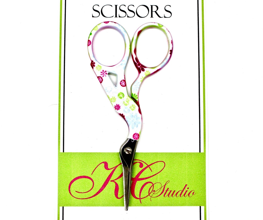 Pink and Green Enamel Embroidery Scissors, Needlepoint Scissors, Cross ...