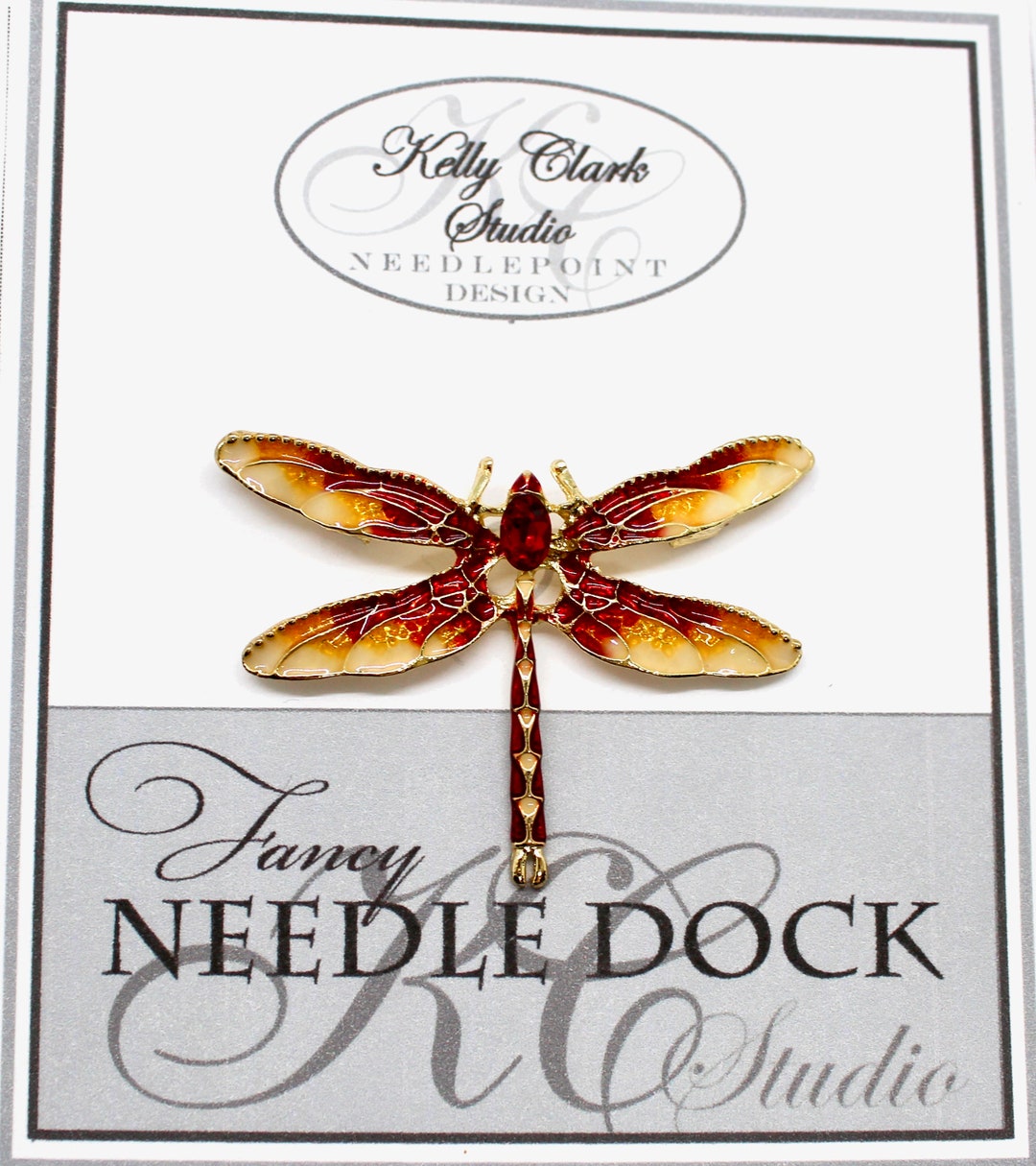 Red & Gold Dragonfly Needle Minder: Swarovski Crystal Enamel Needle ...
