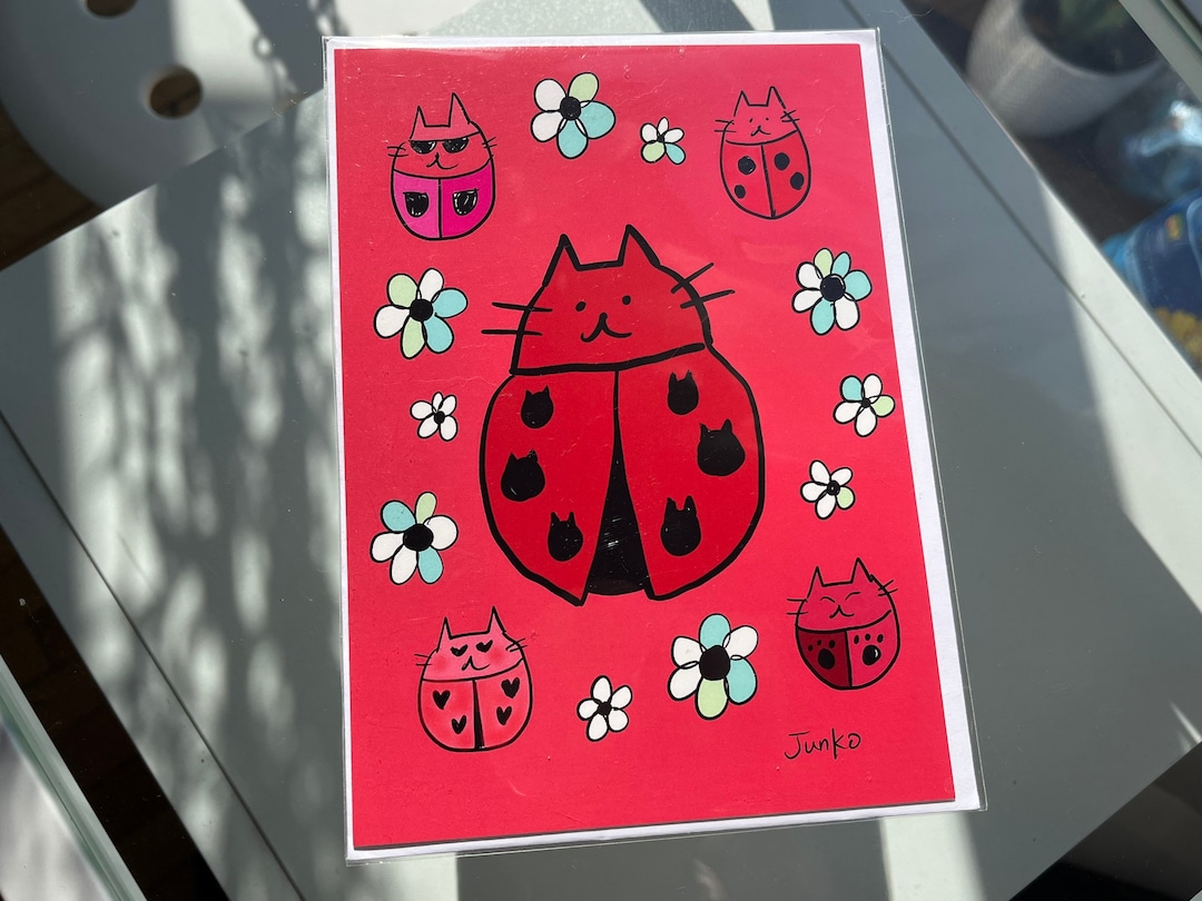 Ladybug Cats Greeting Card - Etsy
