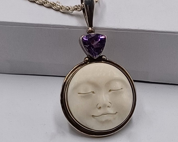 Vintage Sterling Silver Sajen Moon Face Amethyst Goddess Pendant With ...