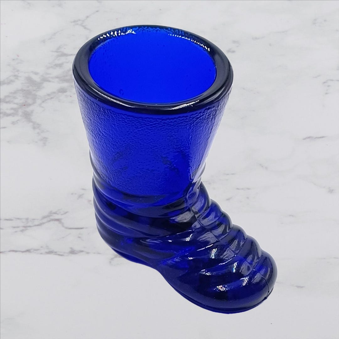 Vintage Cobalt Blue Pressed Glass Boot Toothpick Holder or Shot Glass ...