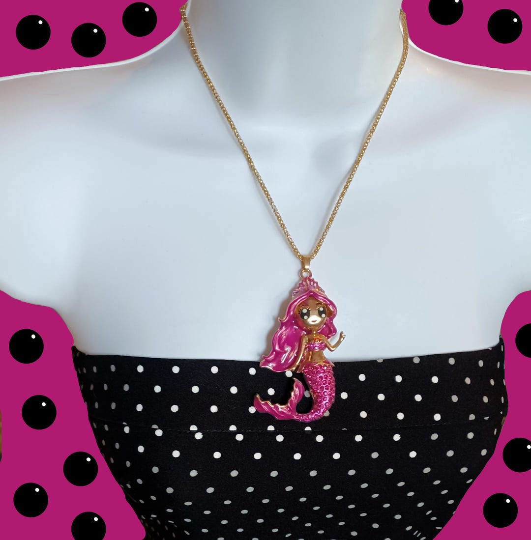 Vintage Betsey Johnson Hot Pink Crystals Covered Mermaid Pendant ...