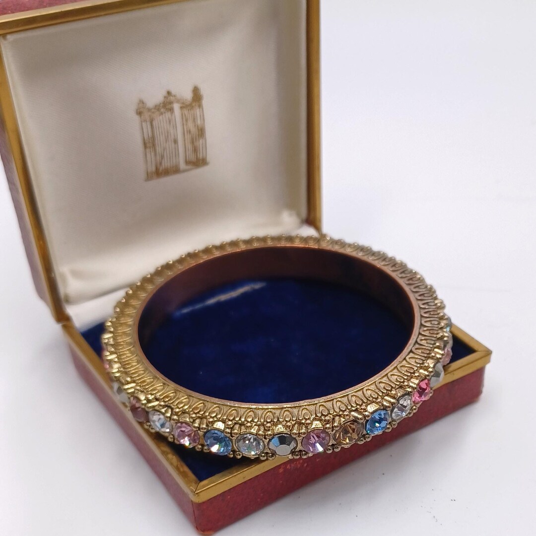 Vintage Heavy Gold Tone and Multi-color Rhinestones Bangle Bracelet - Etsy