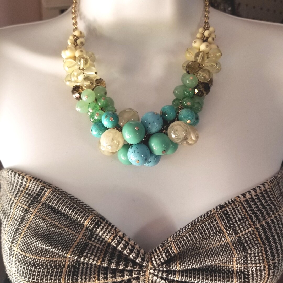 Fun 90's Vintage Lia Sophia Multi-color Blue Green Beige Cluster ...