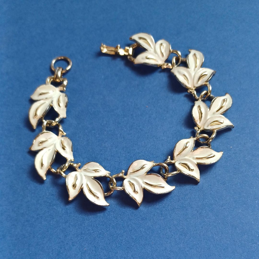 Coro Gold Tone Beige Enamel Leaf Panel Bracelet - Etsy