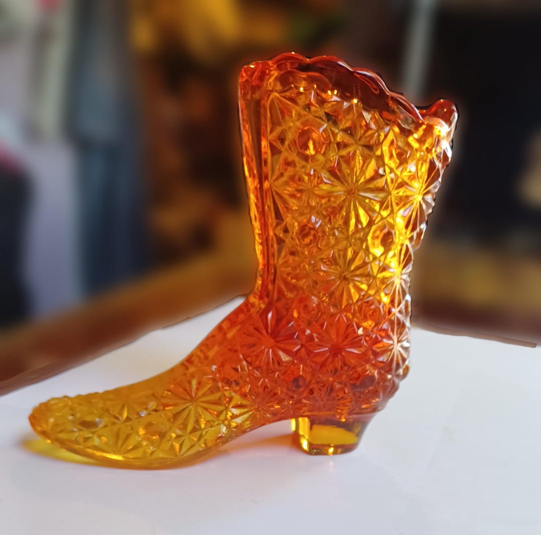 Vintage Fenton Large Amberina Daisy Buttons Glass Victorian Boot ...