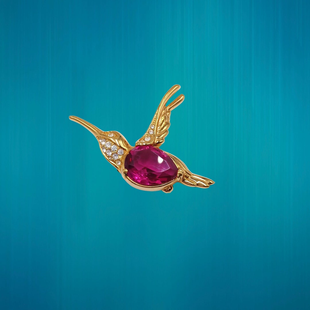 Swarovski Gold Tone and Hot Pink Jewel Crystals Hummingbird Brooch - Etsy