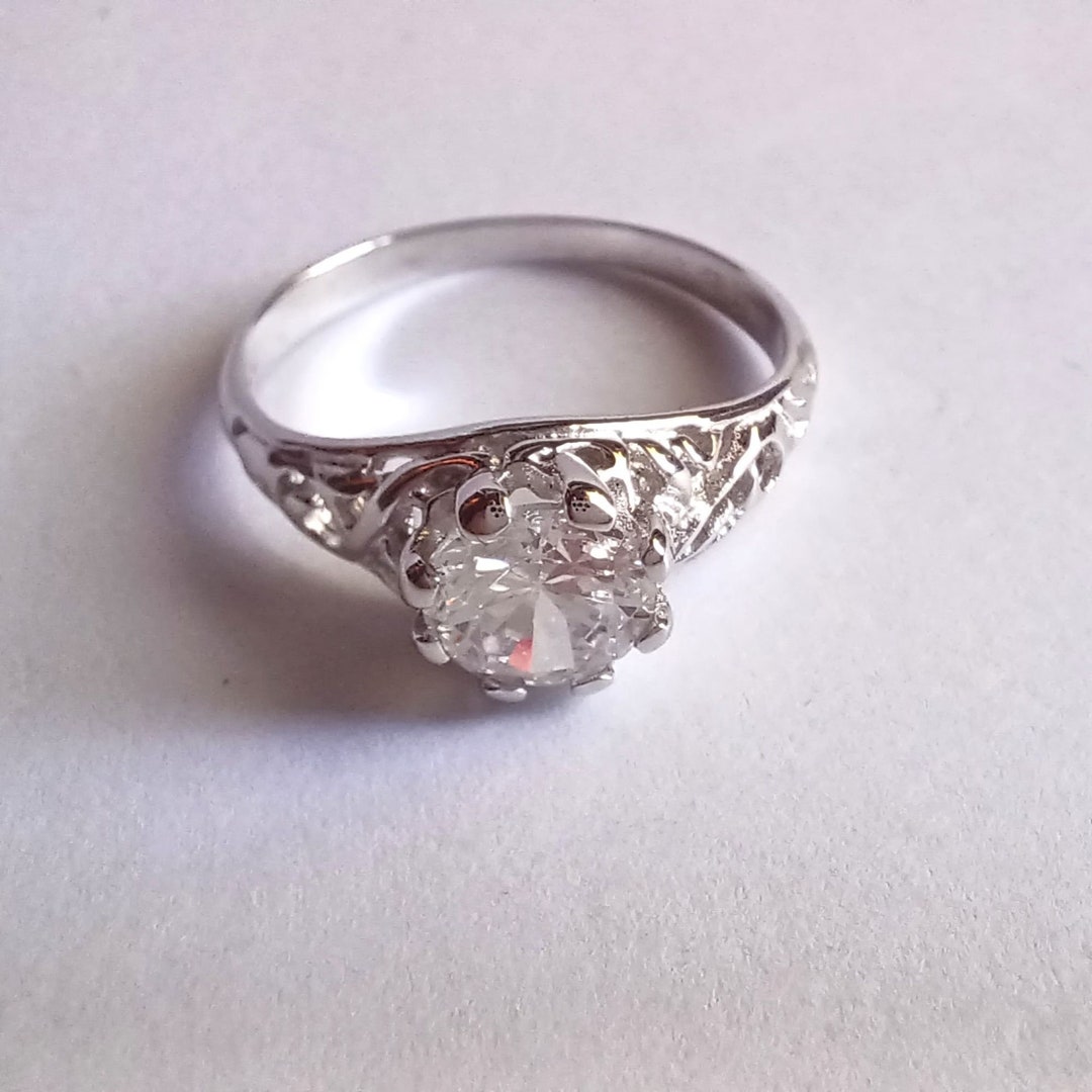 Vintage Sterling Silver LIND Filigree Cubic Zirconia Solitaire Ring ...
