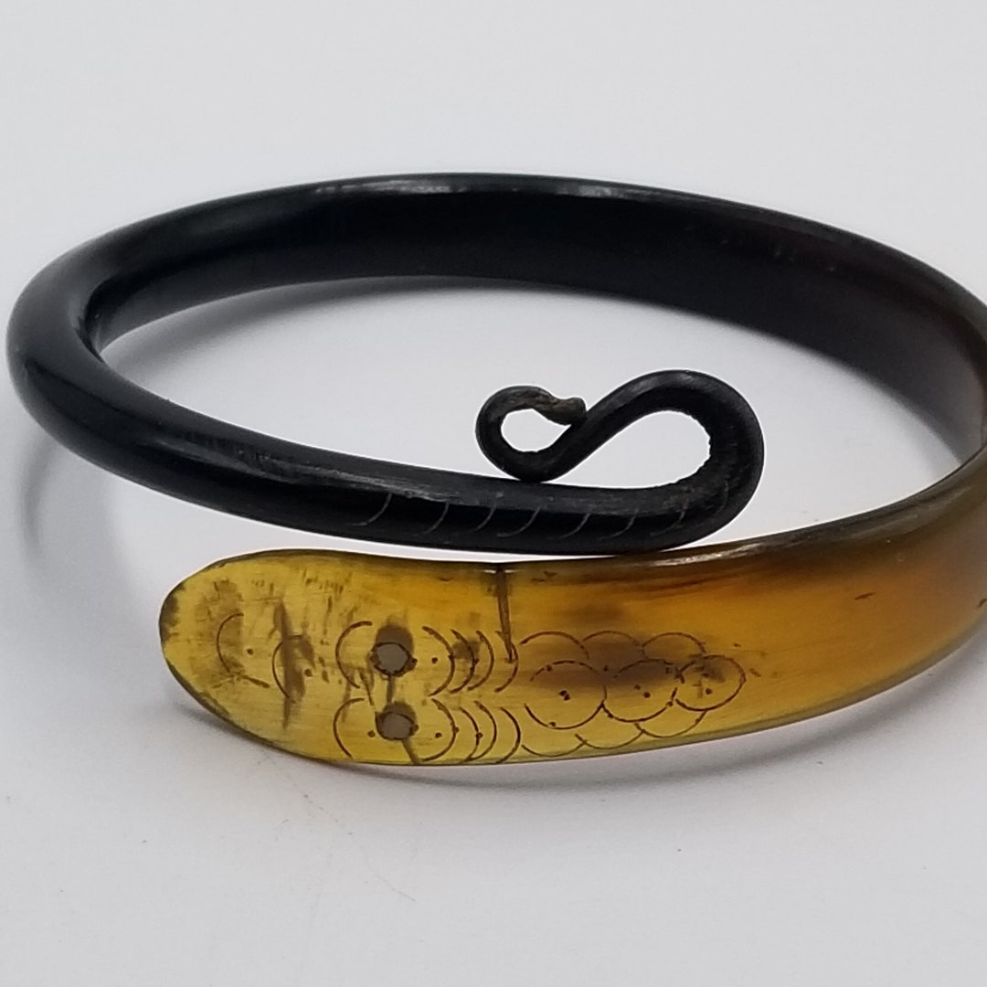 Antique Victorian Carved Horn Wrap Around Bypass Serpent Bangle ...