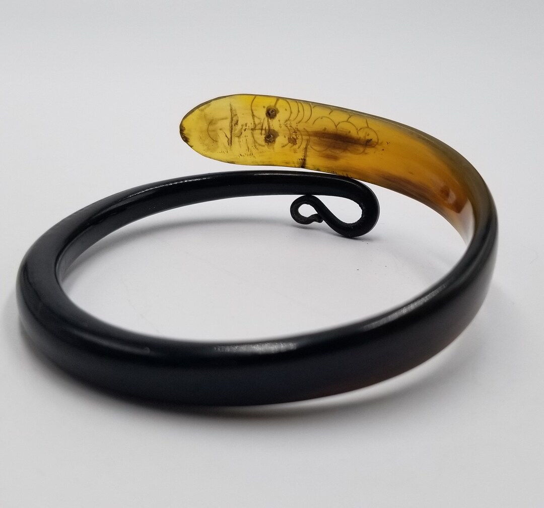 Antique Victorian Carved Horn Wrap Around Bypass Serpent Bangle ...